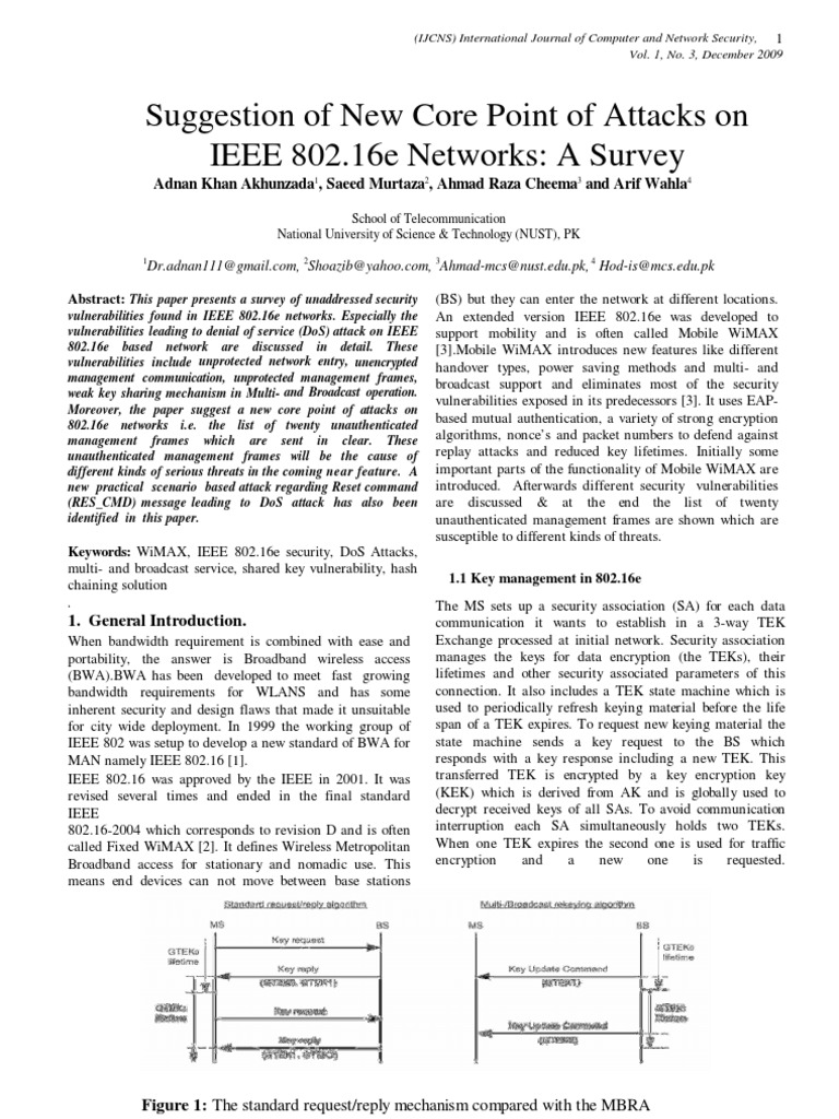 Suggestion of New Core Point of Attacks On IEEE 802.16e Networks: A Survey | PDF | Encryption ...