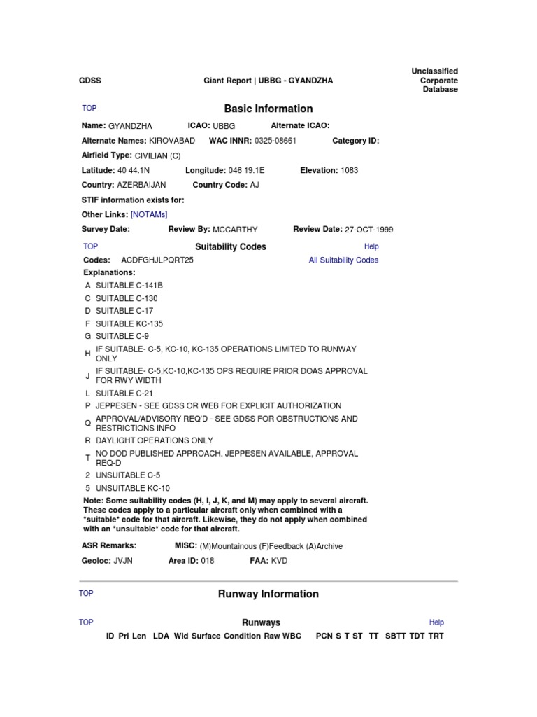 Airfield Data for GYANDZHA | PDF | Airport | Aviation