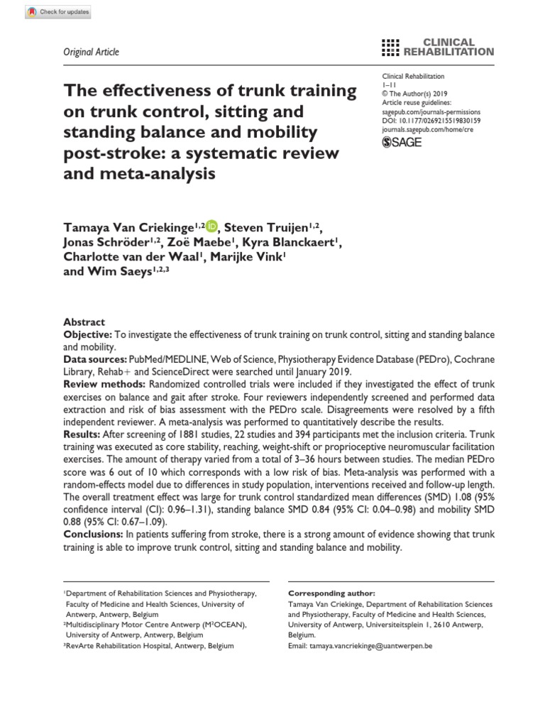 The Effectiveness of Trunk Training On Trunk Control, Sitting and ...