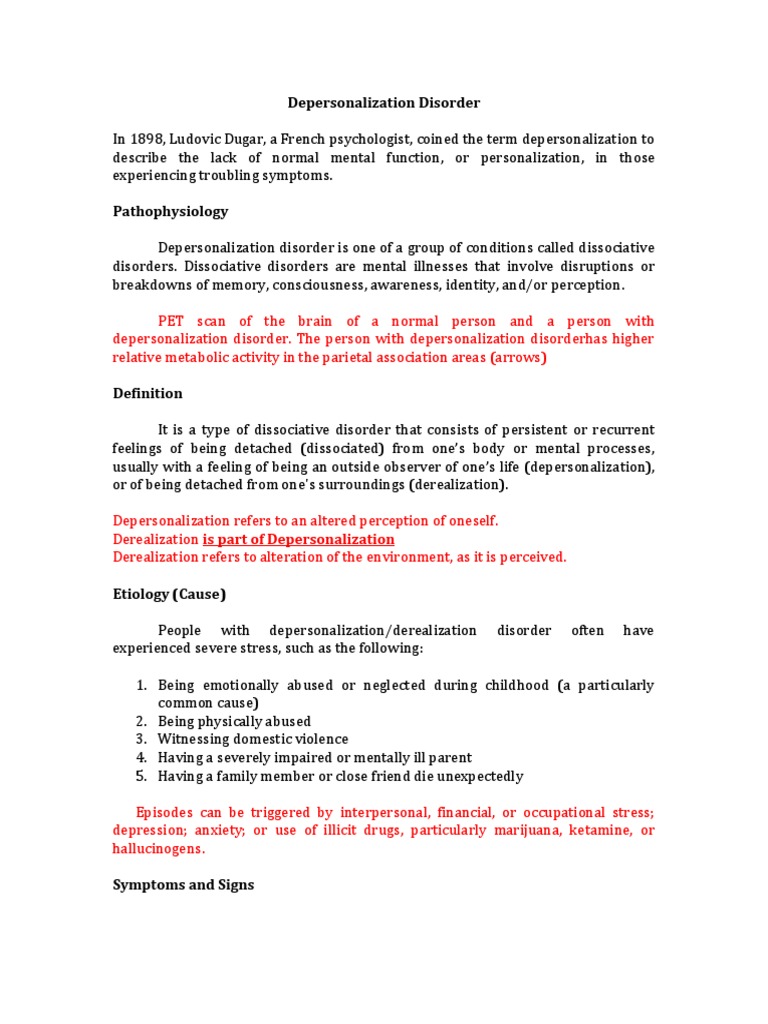 Depersonalization Report | PDF | Dissociation (Psychology) | Mental ...