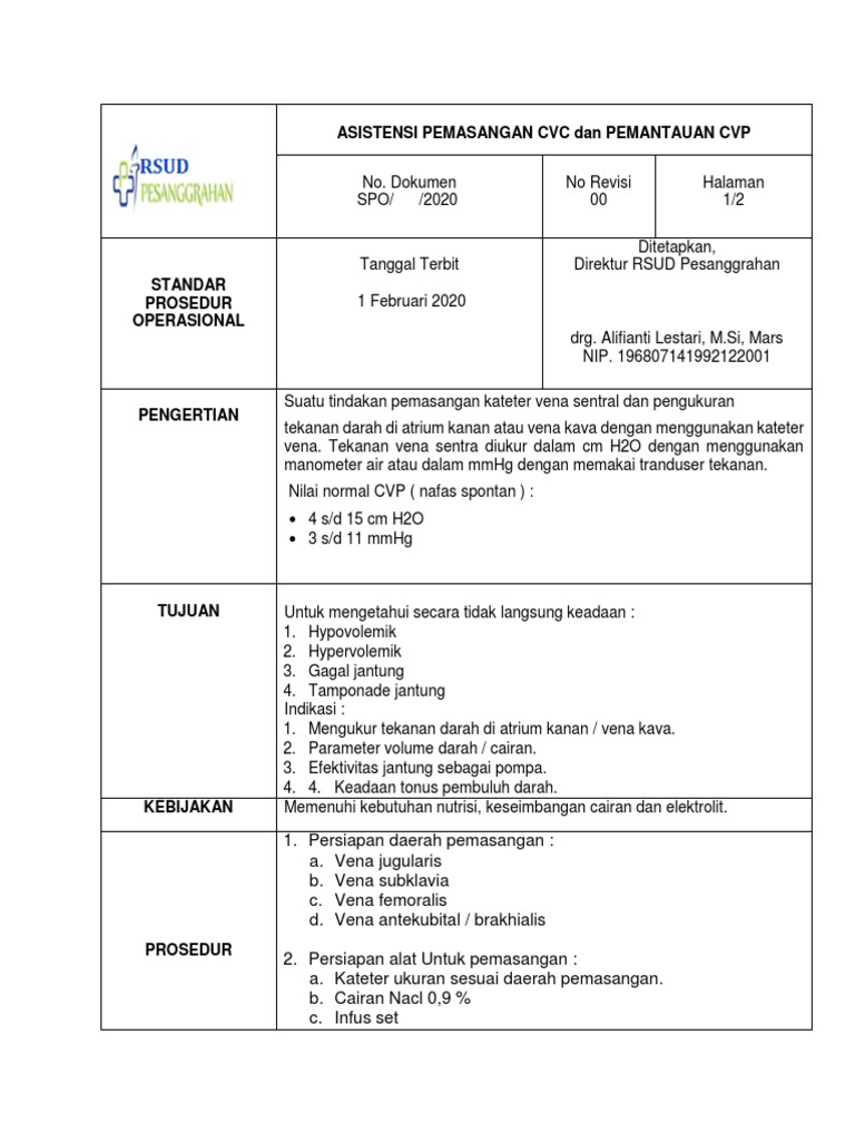 ASISTENSI PEMASANGAN CVC Dan PEMANTAUAN CVP | PDF