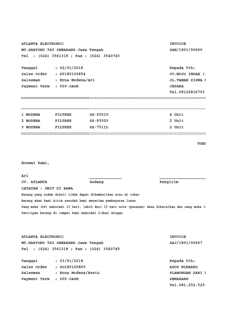 Contoh Nota Pembelian Elektronik | PDF