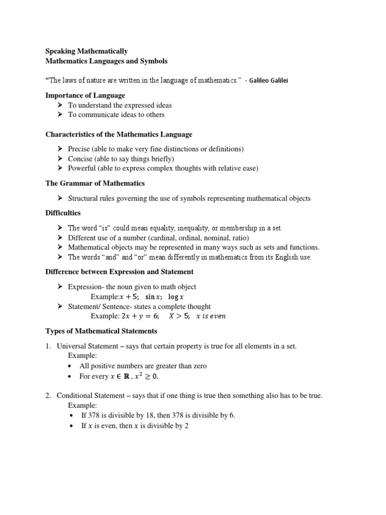 Speaking Mathematically | PDF | Set (Mathematics) | Numbers