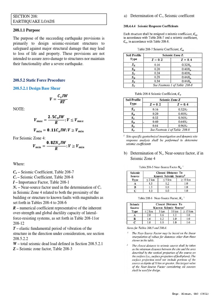 NSCP Section 208: Earthquake Loads | PDF | Seismology | Earthquakes