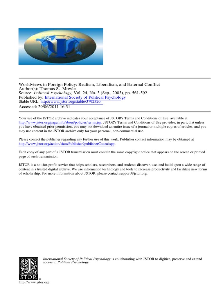 Worldviews in Foreign Policy: Realism, Liberalism, and External ...