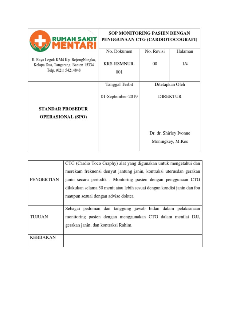 Sop Monitoring Pasien Dengan Penggunaan CTG | PDF