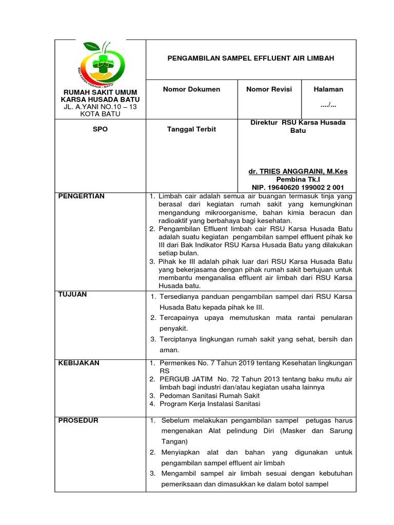 Spo Pengambilan Effluent Limbah Cair | PDF | Sains & Matematika