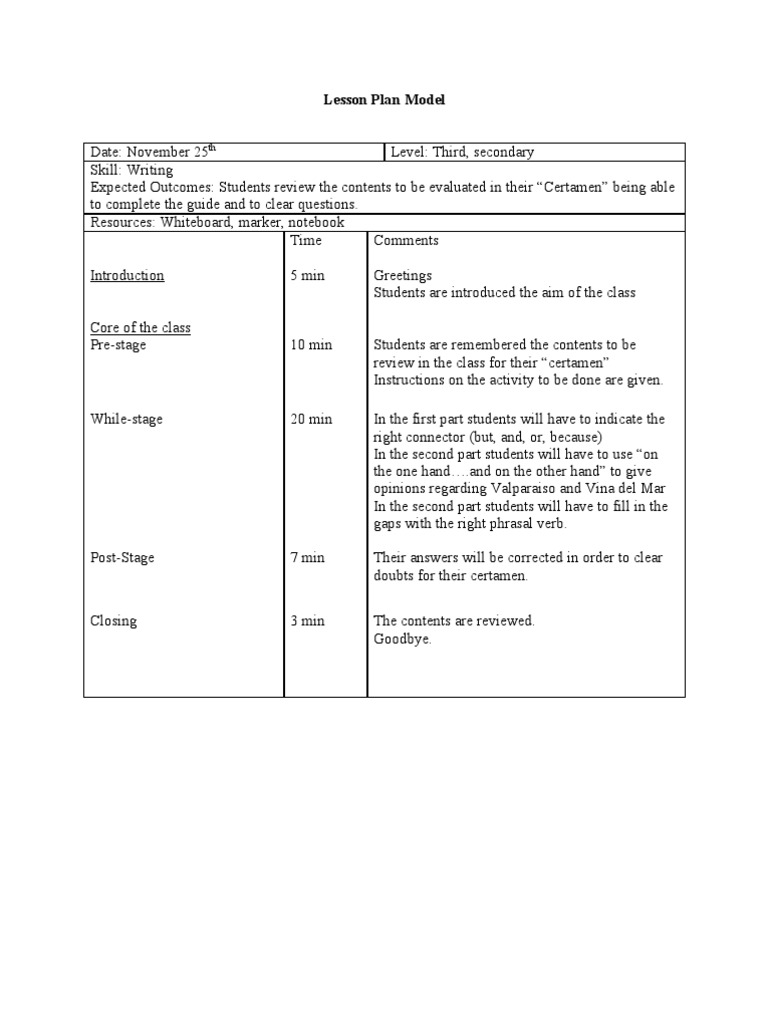 N T Lesson Plan Model November 25th Third | PDF