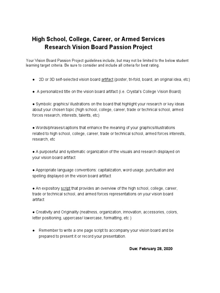 Vision Board Rubric 2020 | PDF | Art