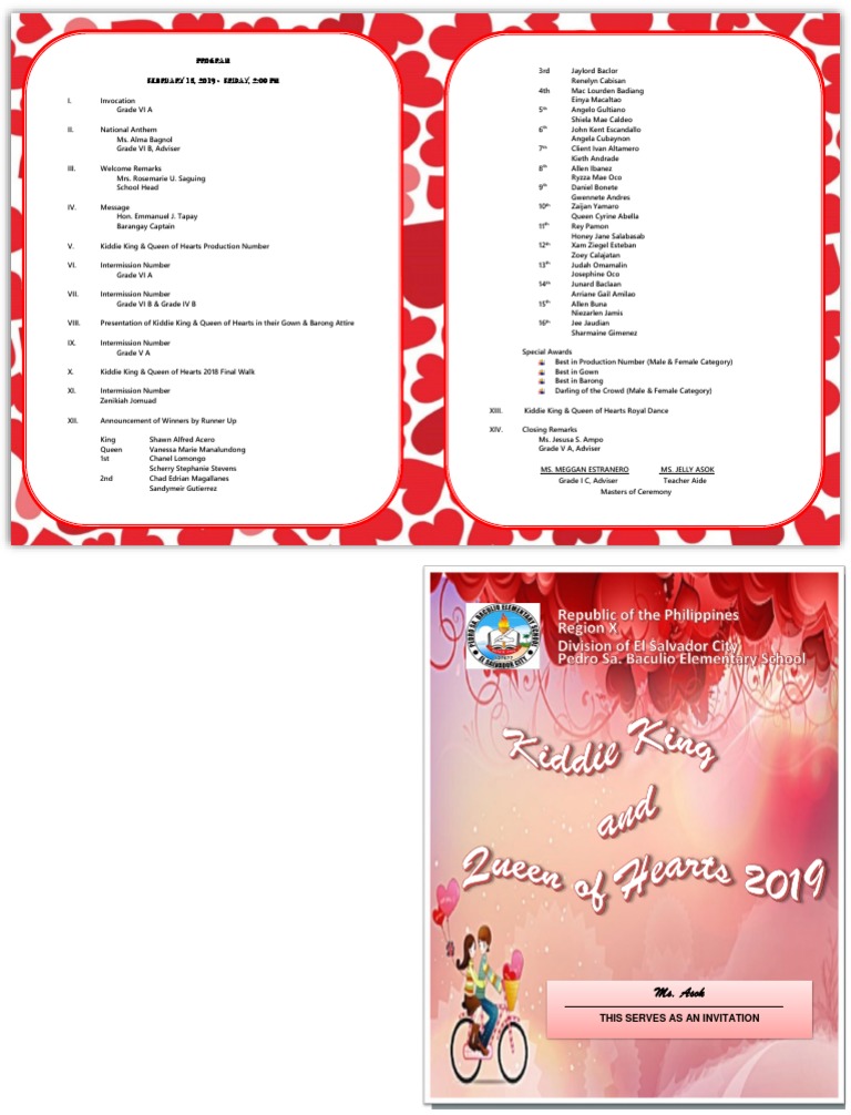Kiddie King and Queen of Hearts Program 2019 | PDF