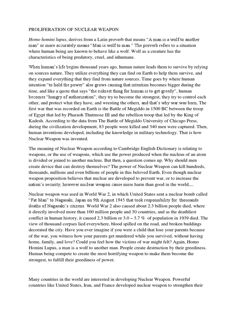 Proliferation of Nuclear Weapon | PDF | Nuclear Proliferation | United ...