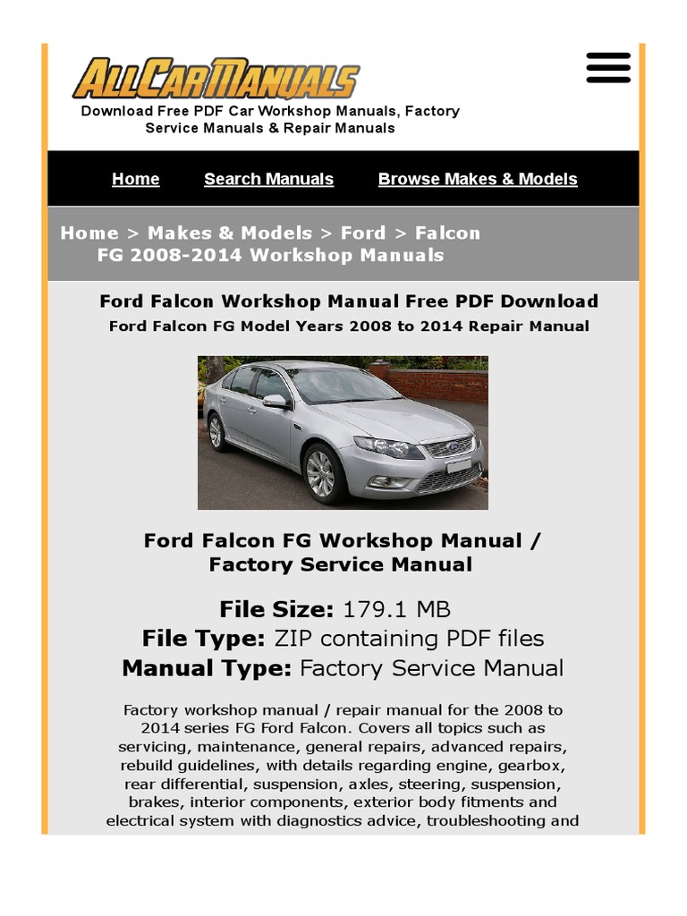 Ford Falcon Workshop Manual 2008 - 2014 FG Free Factory Service Manual ...