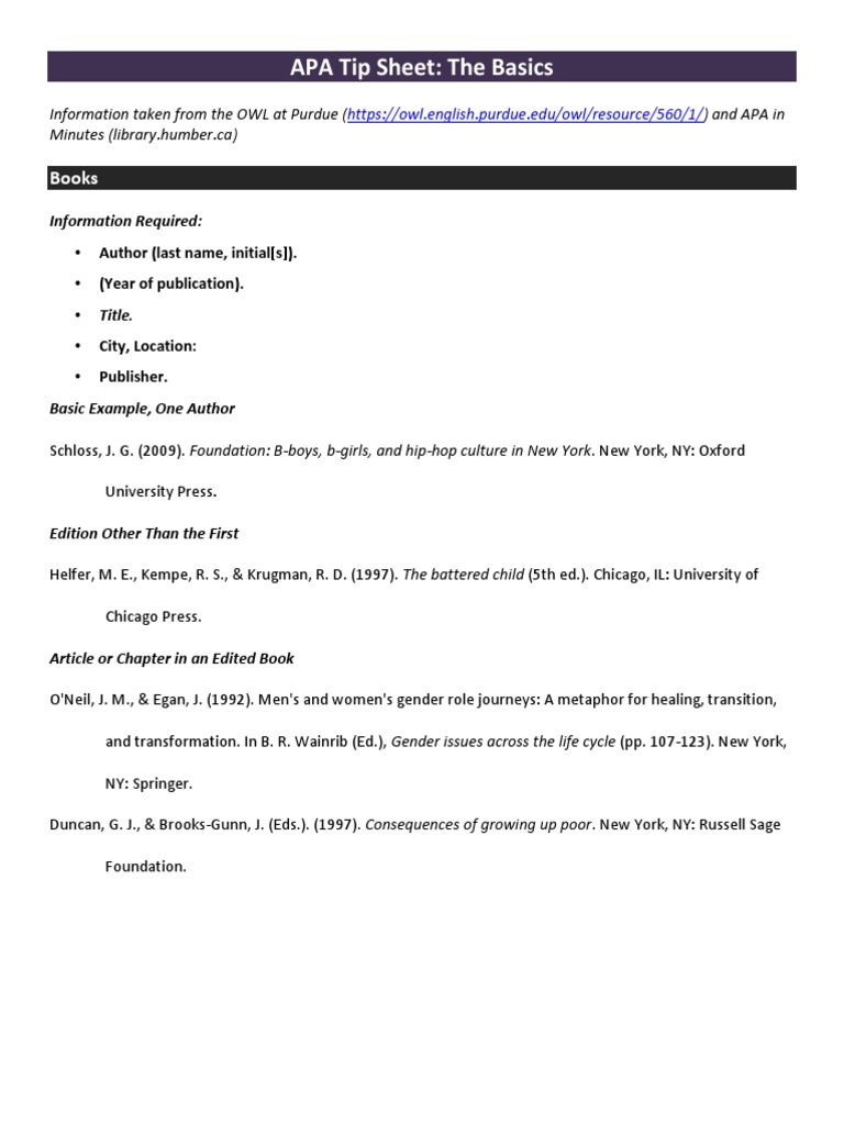 Tip Sheet APA | PDF | Citation | Apa Style