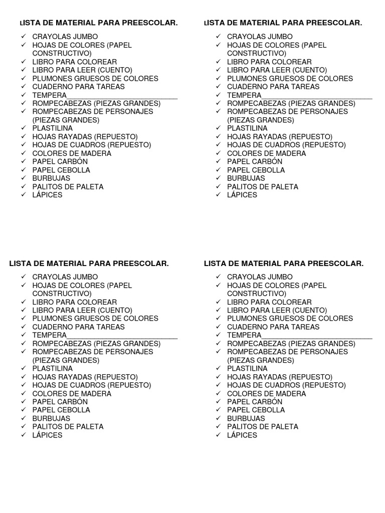 Lista de Materiales para Preescolar | PDF