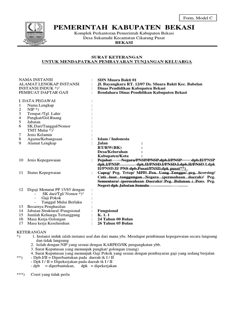 Surat Keterangan Tunjangan Keluarga | PDF