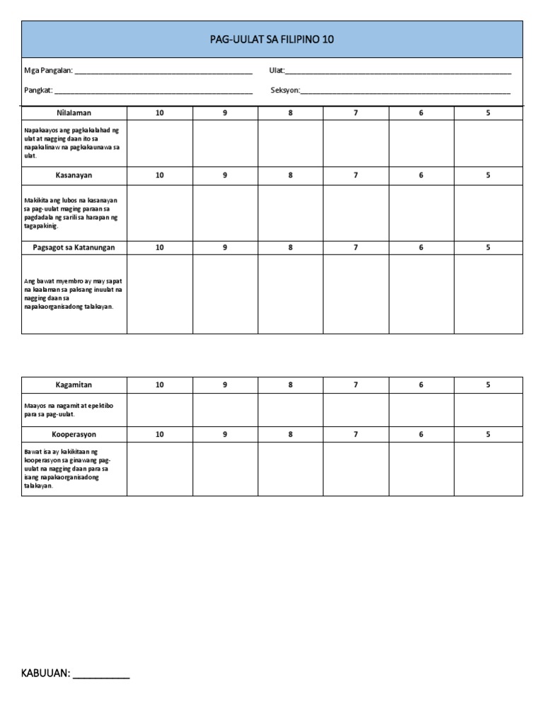 Filipino Reporting Rubric | PDF