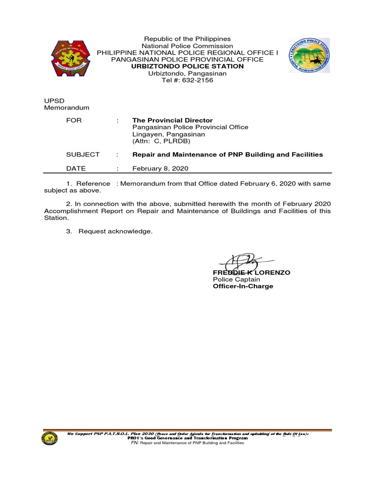 Repair and Maintenance of PNP Building and Facilities For The Month of ...
