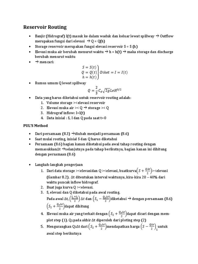 RESUME Reservoir Routing | PDF | Metode & Bahan Ajar | Teknologi & Rekayasa