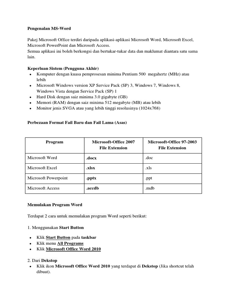 Pengenalan MS Word 2010