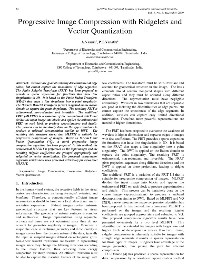 Progressive Image Compression With Ridgelets and Vector Quantization | PDF | Wavelet | Data ...