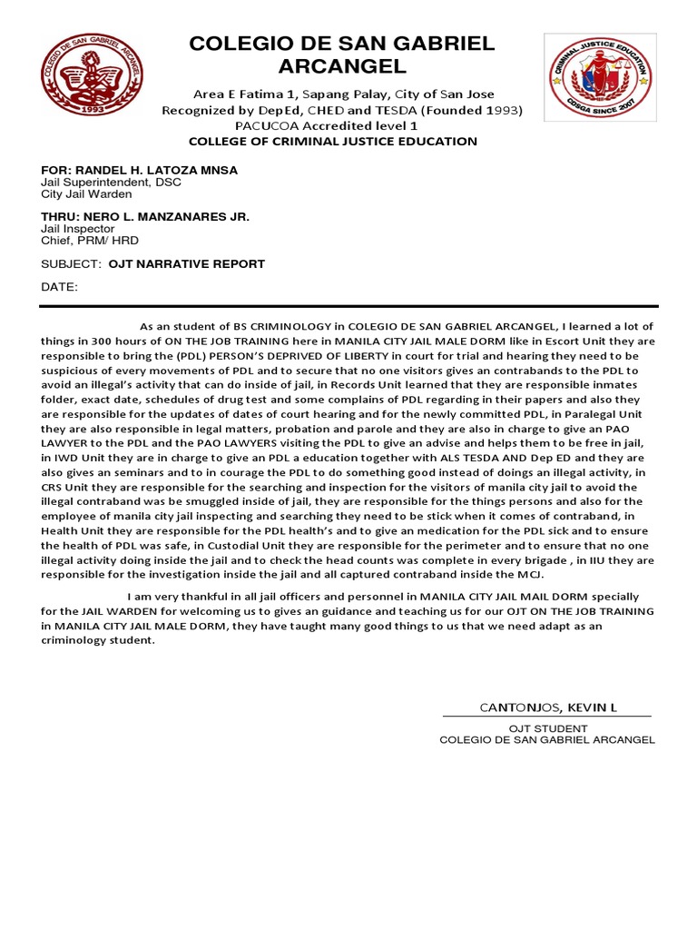 OJT Experience at Manila City Jail | PDF | Deviance (Sociology) | Crime ...