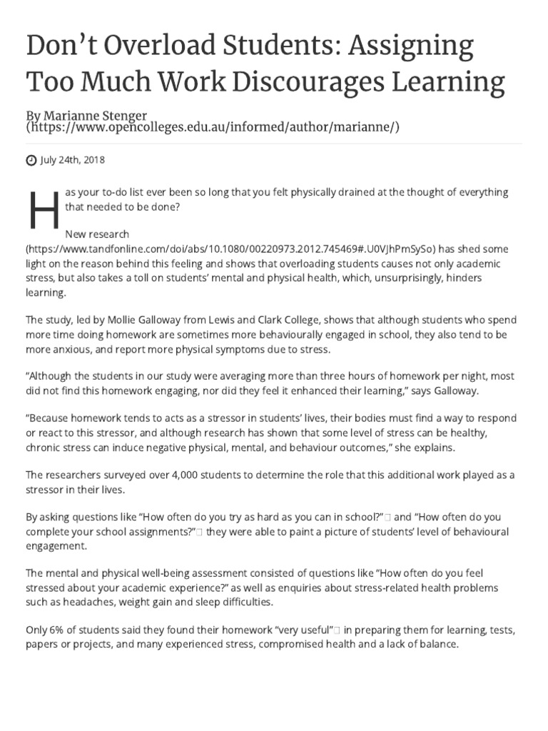 Don't Overload Students - Assigning Too Much Work Discourages Learning ...