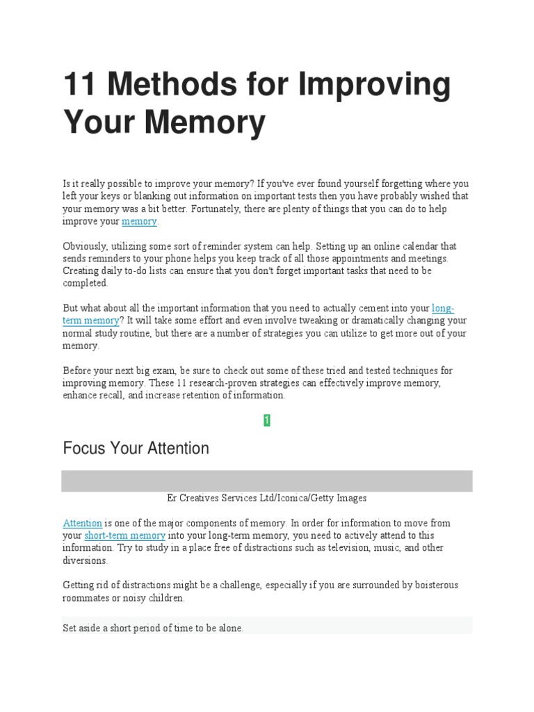 11 Methods For Improving Your Memory | PDF | Recall (Memory) | Memory