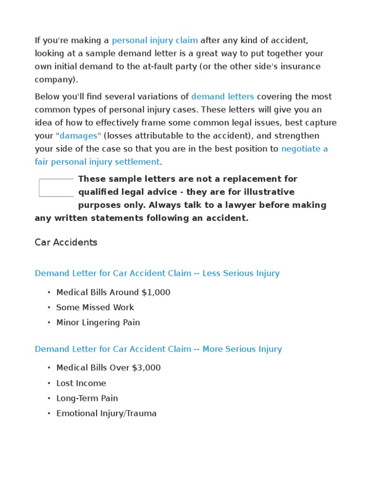 Sample Demand Letters for Car Accidents | PDF | Traffic Collision | Injury