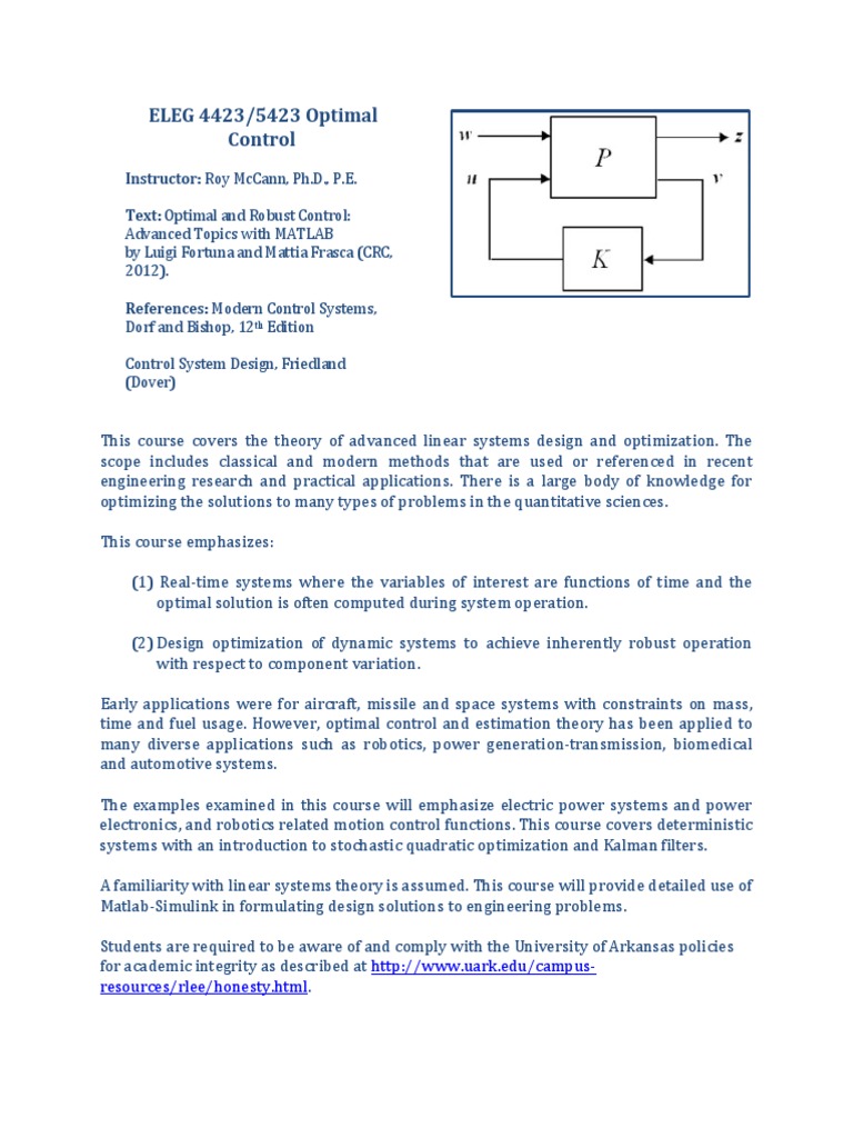 Syllabus ELEG5423 Optimal Control | PDF | Optimal Control | Mathematical Optimization
