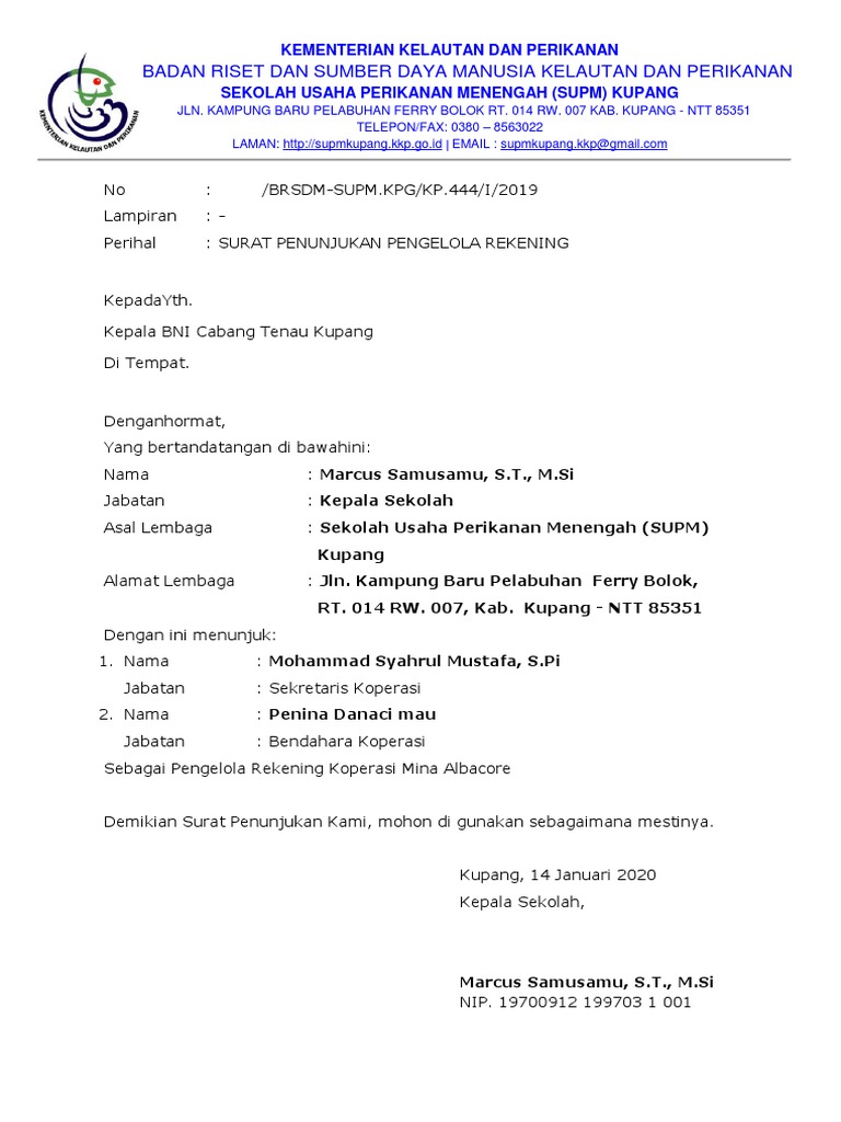 Surat Kuasa Pengelola Rekening Koperasi | PDF