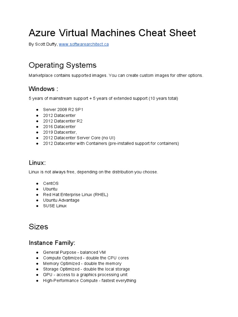 Azure Virtual Machines Cheat Sheet | PDF | Virtual Machine | Graphics ...
