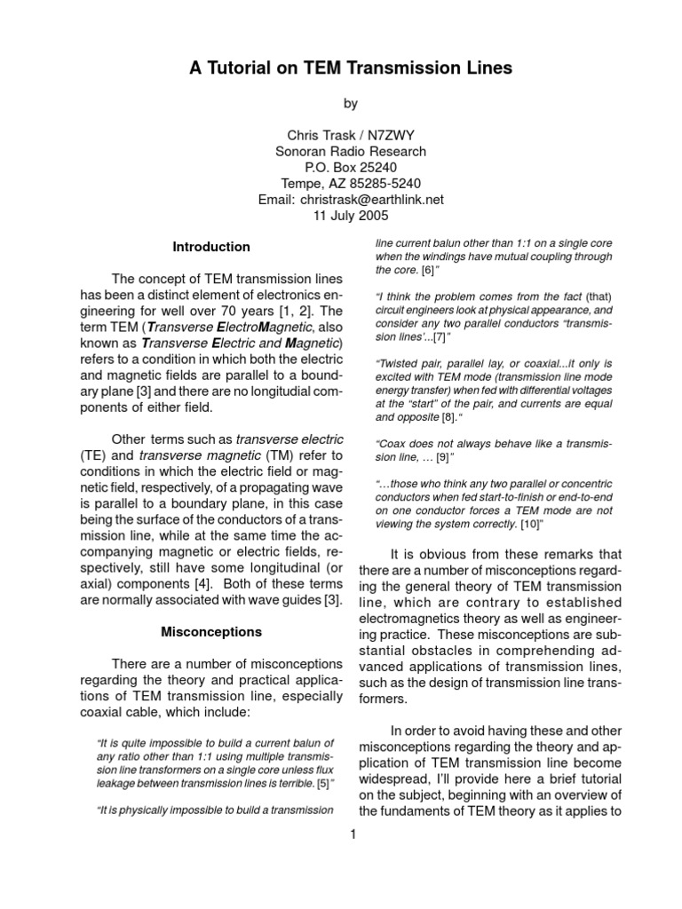 Understanding the Fundamentals of TEM Transmission Lines: A Tutorial on ...