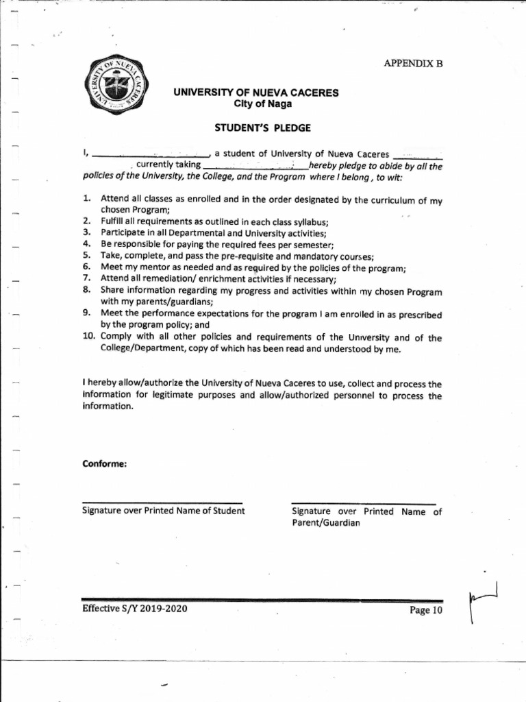 Student Pledge Letter | PDF