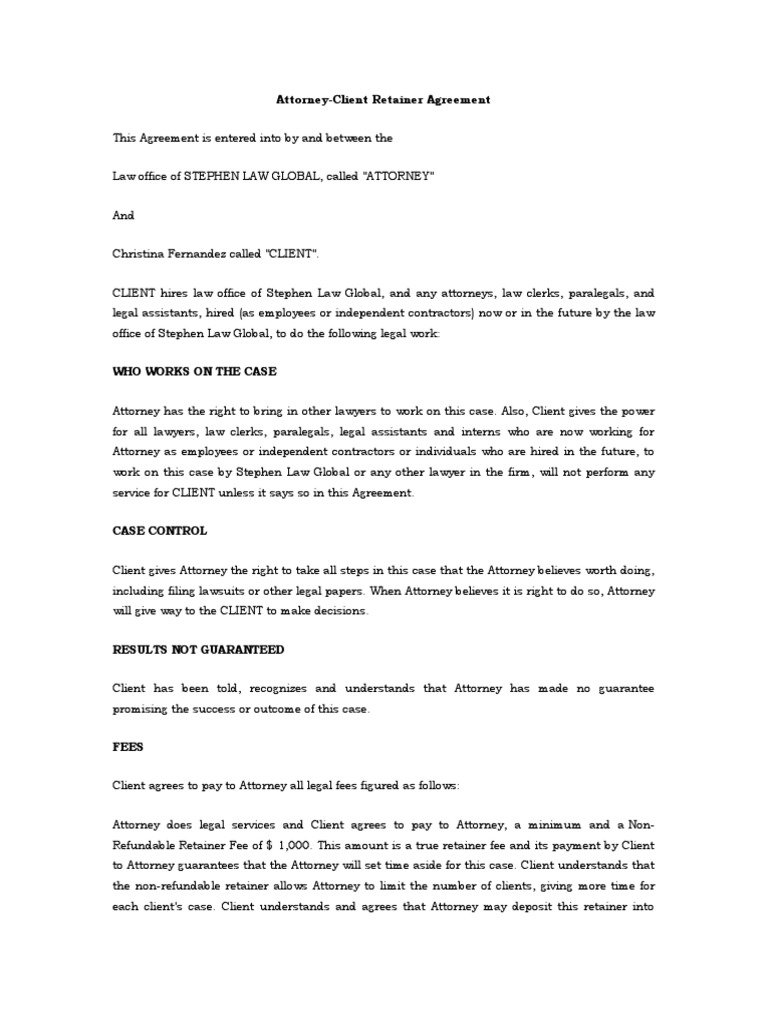Attorney Client Retainer Agreement | PDF | Paralegal | Lawyer