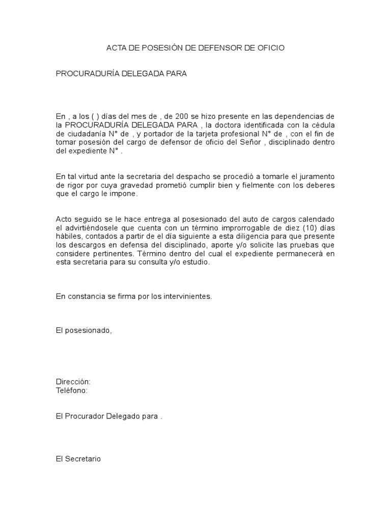 Acta de Posesión de Defensor de Oficio | PDF | Derecho