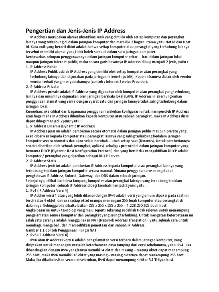 Pengertian Dan Jenis Ip Adress | PDF | Griya & Taman | Komputer