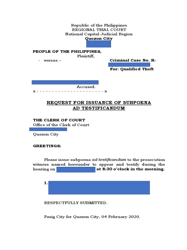 Request For Subpoena | PDF