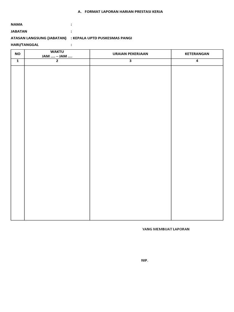 Format Laporan Harian Prestasi Kerja TPP | PDF