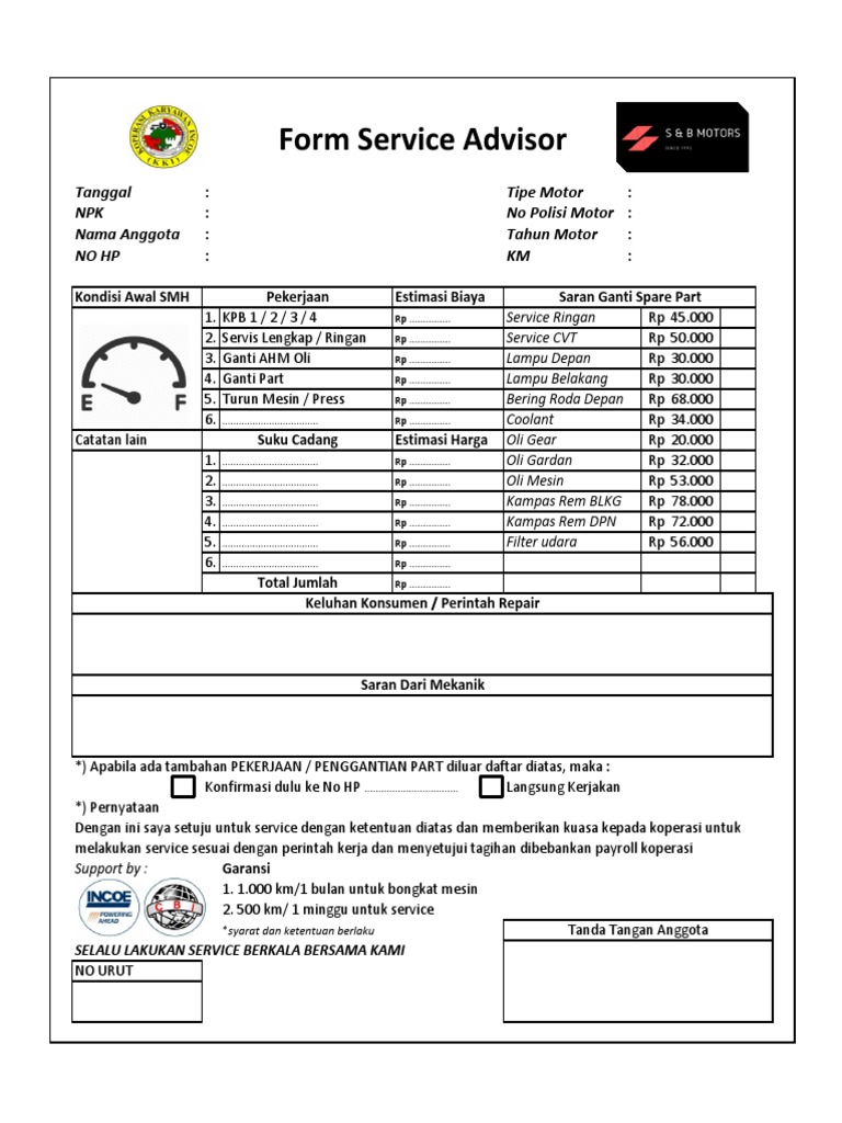 Formulir Service Motor NEW | PDF