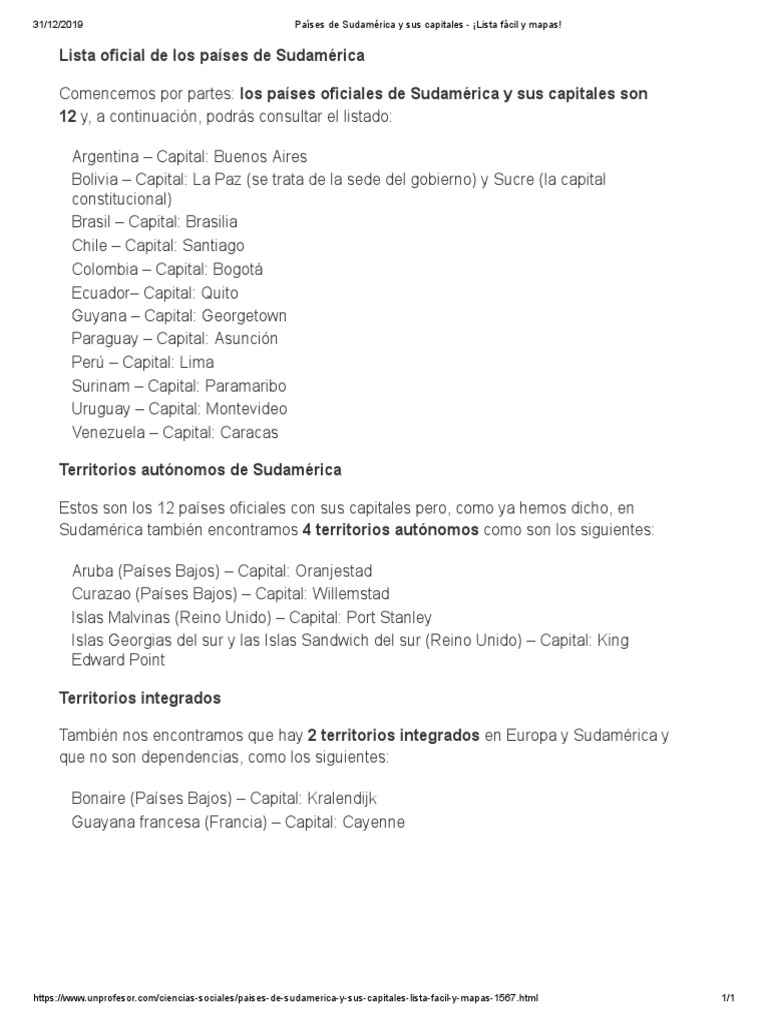 Países de Sudamérica y Sus Capitales - ¡Lista Fácil y Mapas! | PDF