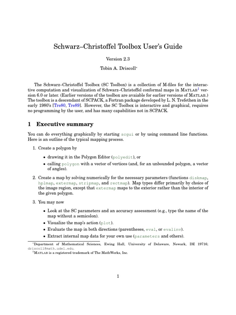 Schwarz-Christoffel Toolbox User's Guide: 1 Executive Summary | PDF ...