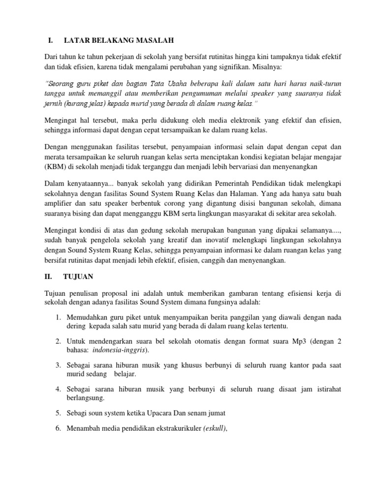 Proposal Pengajuan Sound System Sekolah | PDF