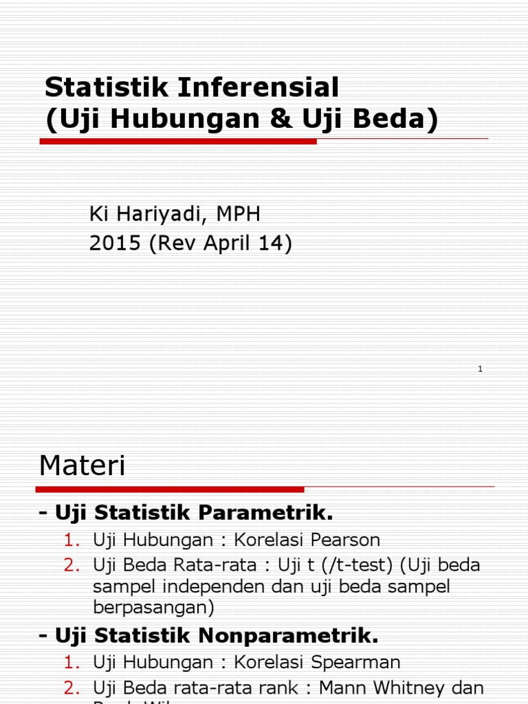 3.1 Topik Statistik Inferensial, Uji Hubungan Dan Uji Beda | PDF