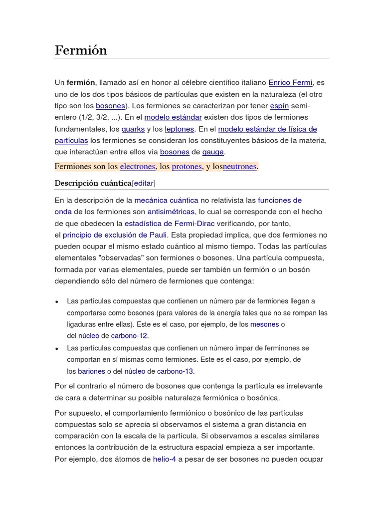 Fermiones | PDF | Boson | Partículas fisicas