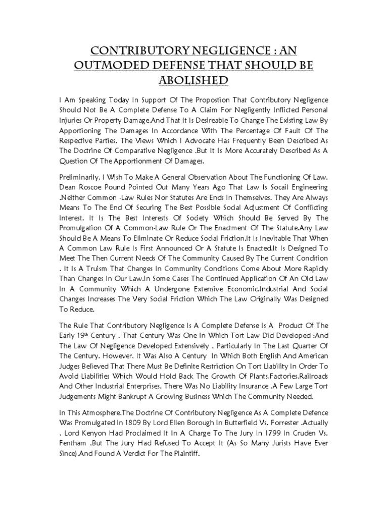 Contributory Negligence | PDF | Contributory Negligence | Tort