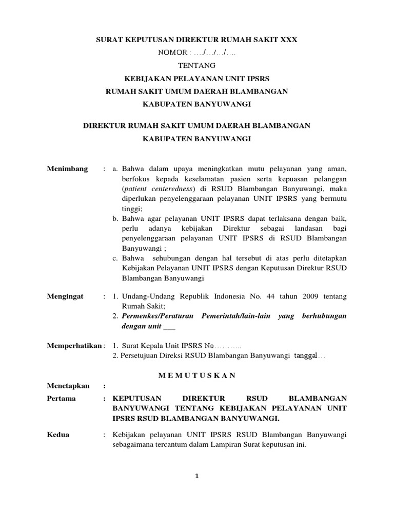Template Kebijakan Pelayanan Unit IPSRS | PDF