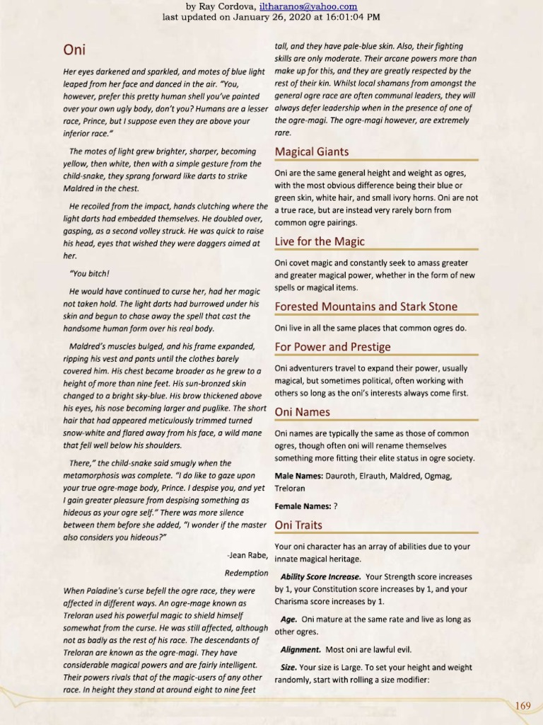 Excerpt - 5e Oni Race PDF | PDF