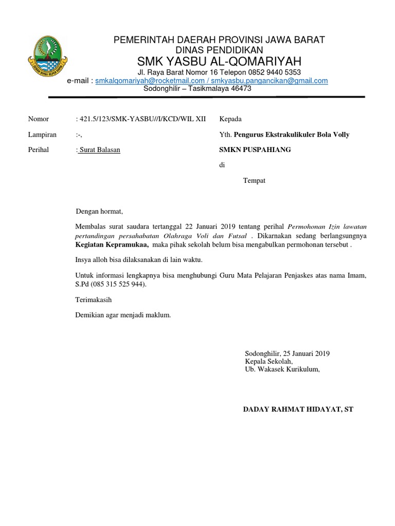 Surat Balasan Lamaran Pekerjaan | PDF