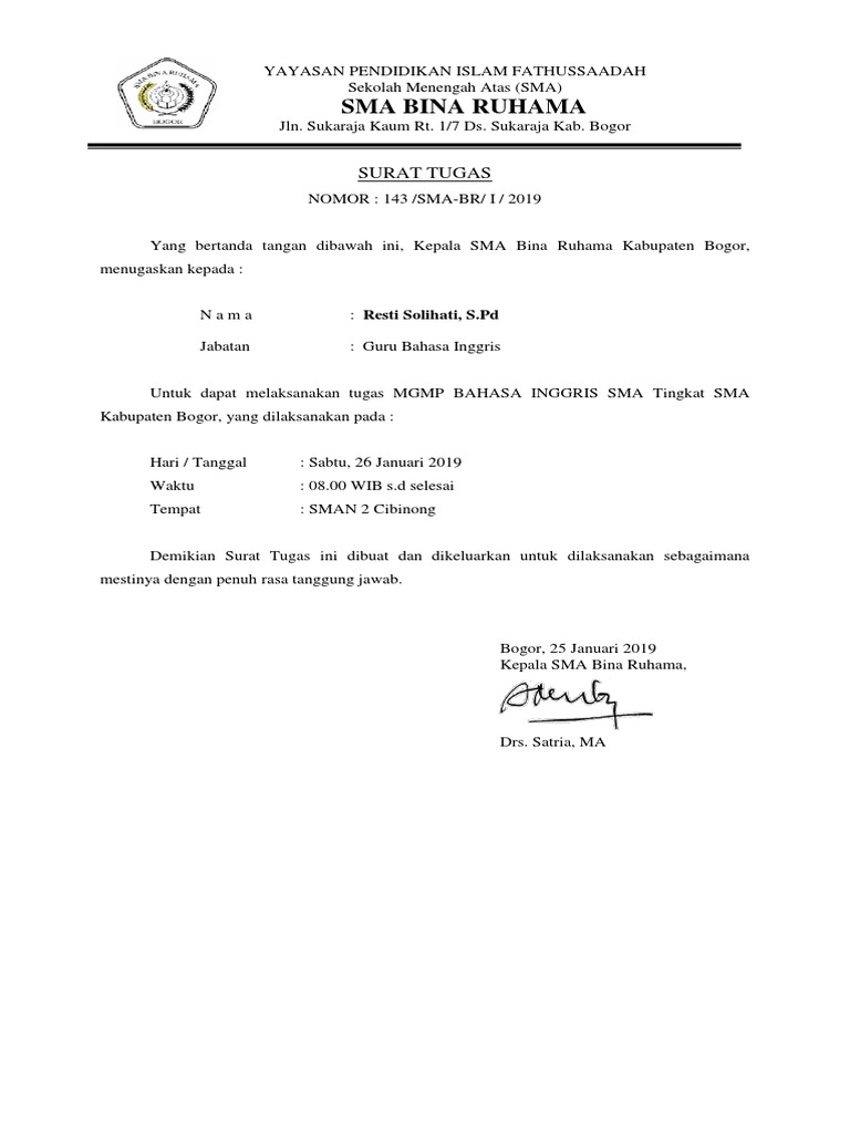 Contoh Surat Tugas MGMP Bahasa Inggris | PDF