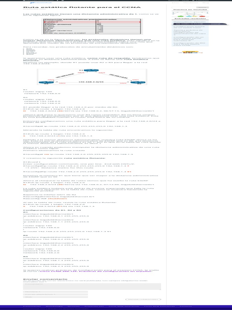 Ruta Estática Flotante | PDF | Enrutador (Computación) | Certificaciones de Cisco